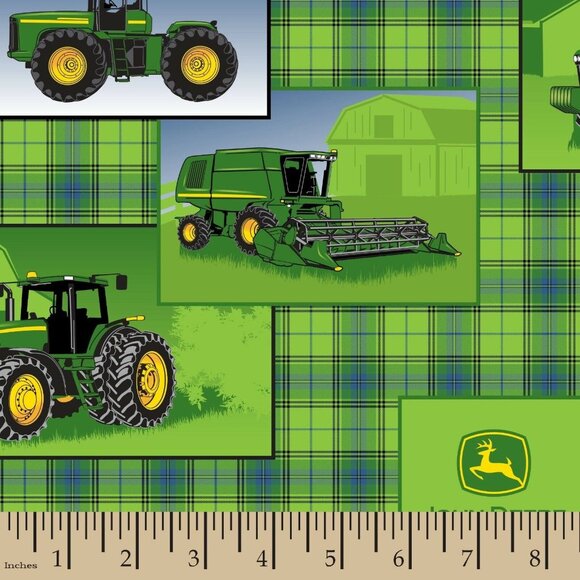 John Deere | Office | John Deere Sewing Fabric Green Tractors Precut 7 X 43inch Quilt Clothing ...